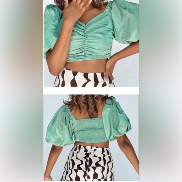 Day + Moon | Tops | Day Moon Satin Crop Top Bubble Sleeve Blouse Womens ...